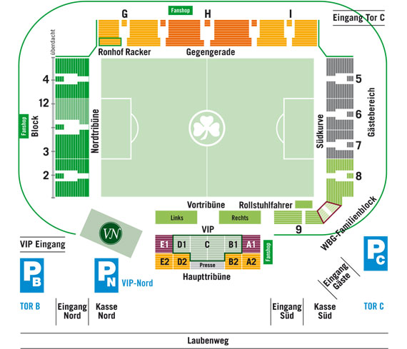 Sitzplan, Stadionplan der Trolli Arena in Fürth